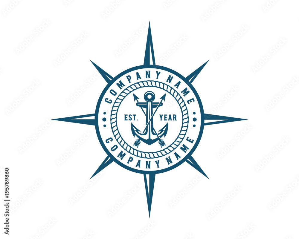 Find the Way on the Sea with Blue Anchor and Croosed Arrow Sign Symbol ...
