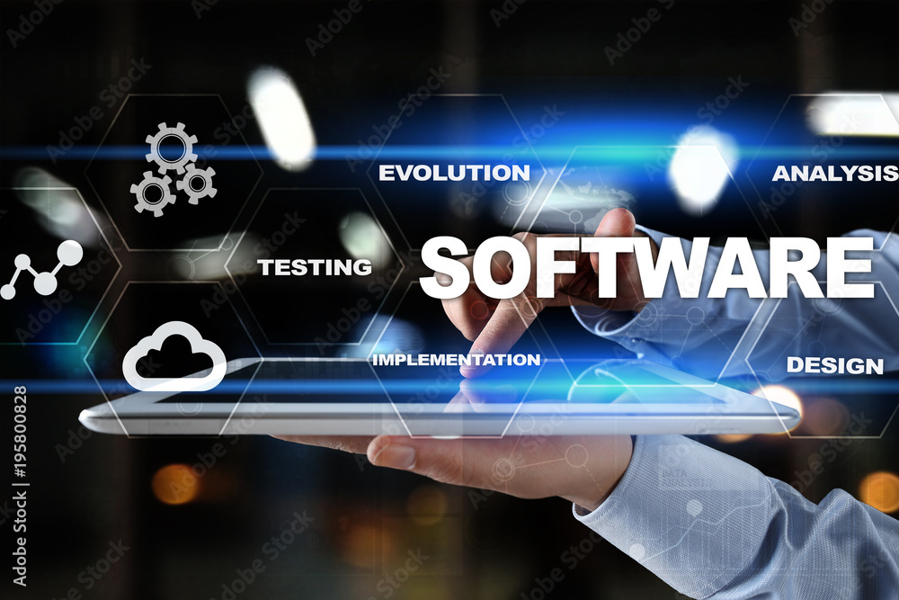 Software development. Data Digital Programs System Technology Concept ...
