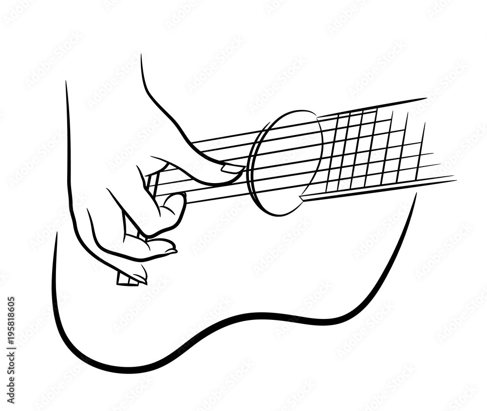 Classical Guitar Logo of Hand Plucking A Guitar Strings, a hand drawn ...