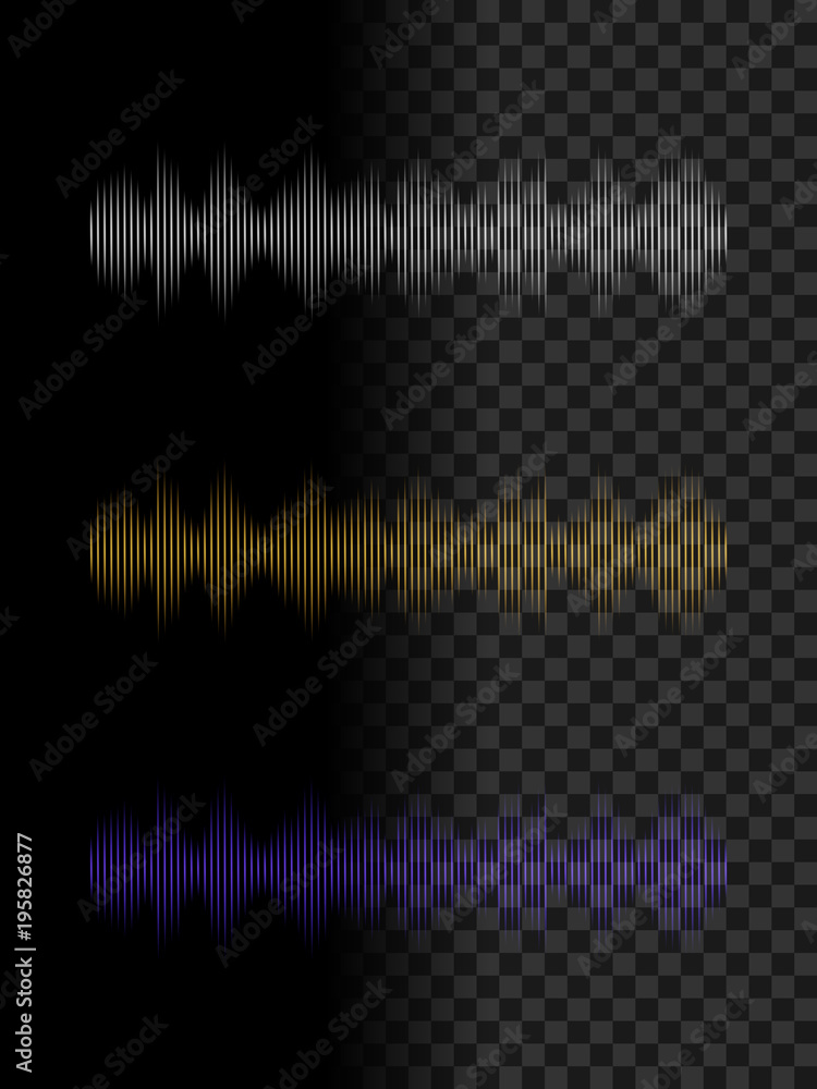 Different color sound waves on dark transparent background. Vector ...