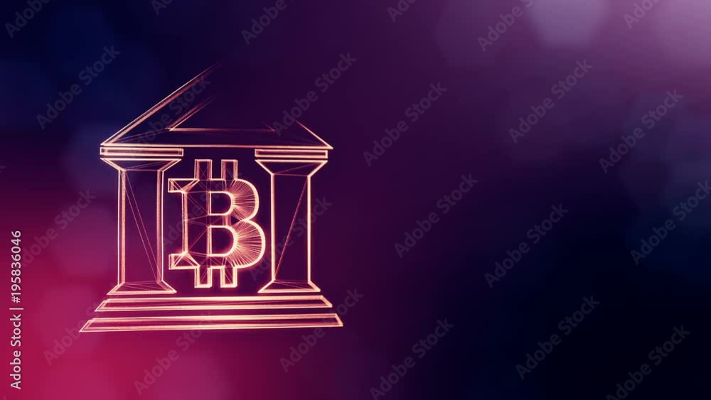Sign of bitcoin logo inside the bank building. Financial background ...