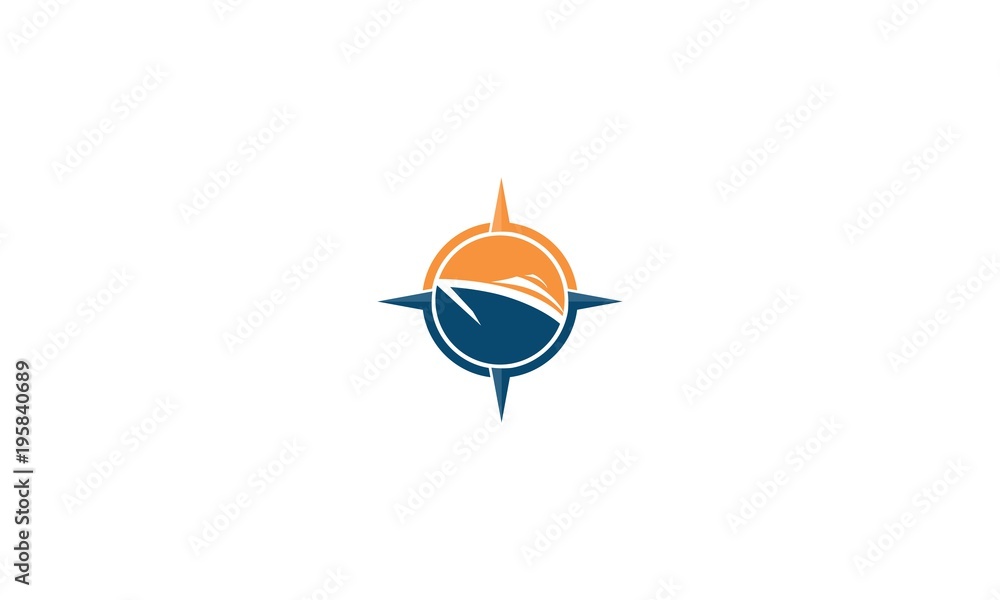 Sailing ship compass illustration logo design template, symbol, icon ...