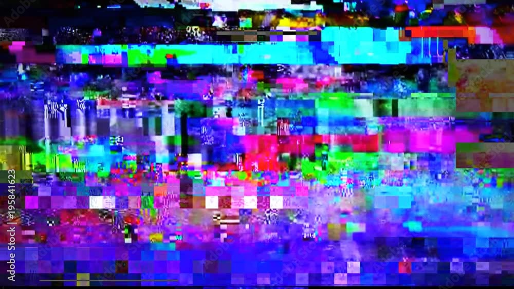 Digital TV glitch on television screen with misplaced squares, static ...