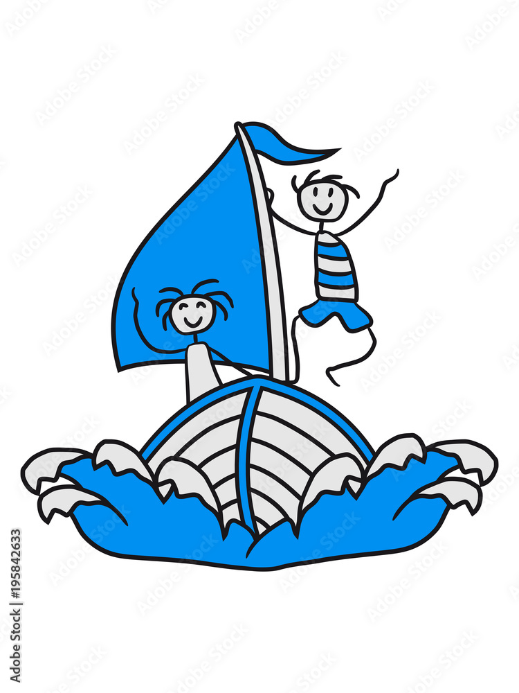 mädchen junge team paar spaß comic cartoon clipart segeln boot schiff ...