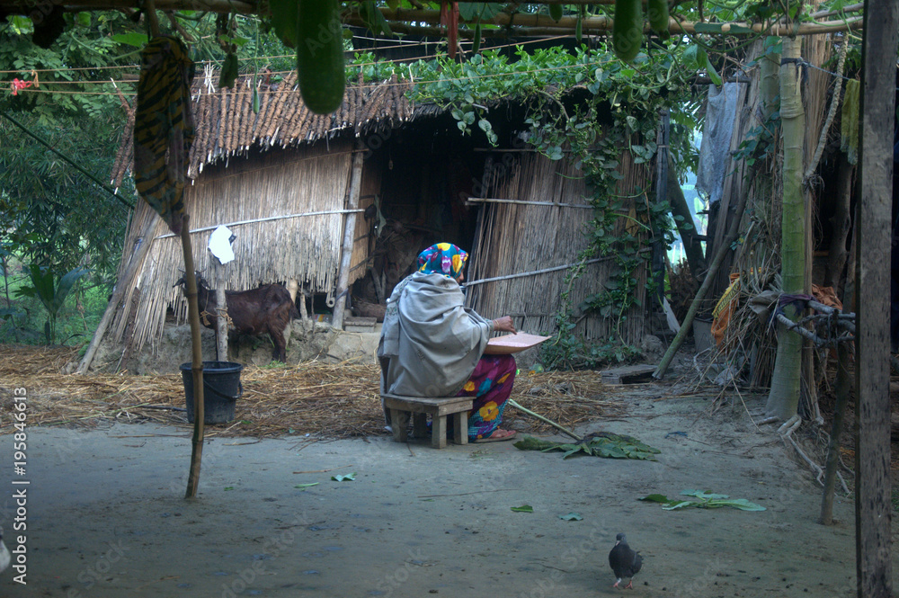 Dhaka, Bangladesh, 11 March 2018: An image of a rural house wife ...