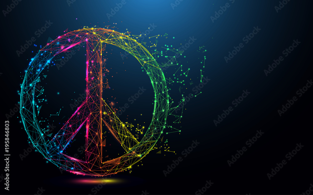 Abstract peace symbol form lines and triangles, point connecting ...