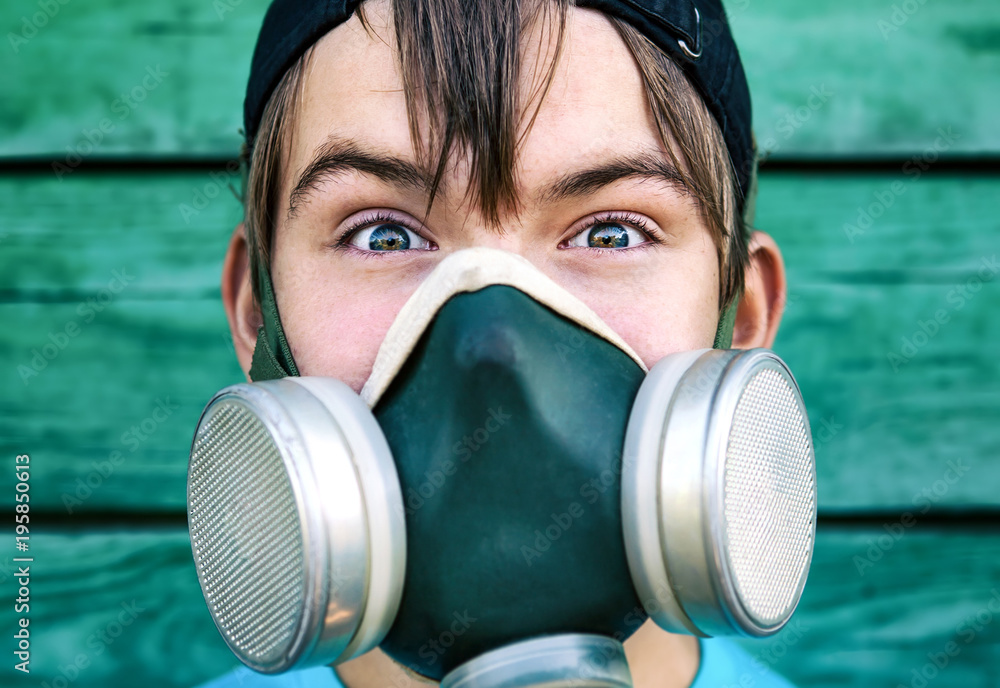 Boy in the Gas Mask Stock Photo | Adobe Stock