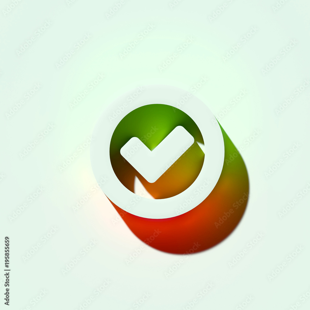 White Check Circle Contour Icon. 3D Illustration of White Mark, Correct ...