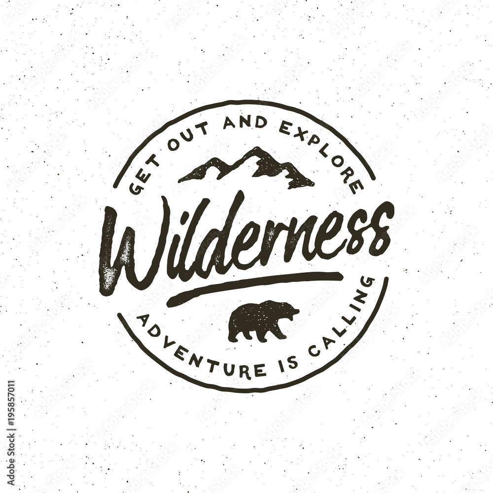 vintage wilderness logo. hand drawn retro styled outdoor adventure ...