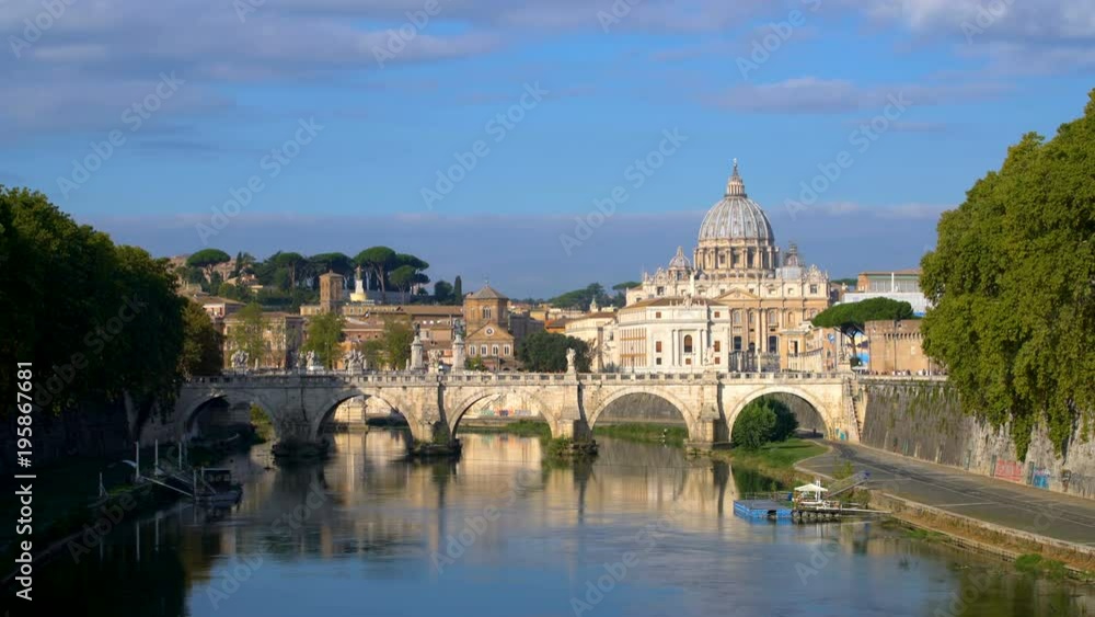 Rome Skyline with Vatican St Peter Basilica and St Angelo Bridge ...