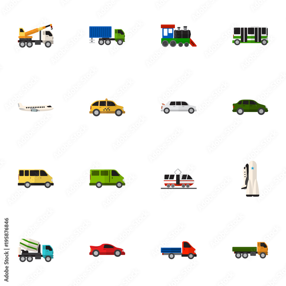 Set of 16 editable car icons flat style. Includes symbols such as lorry ...