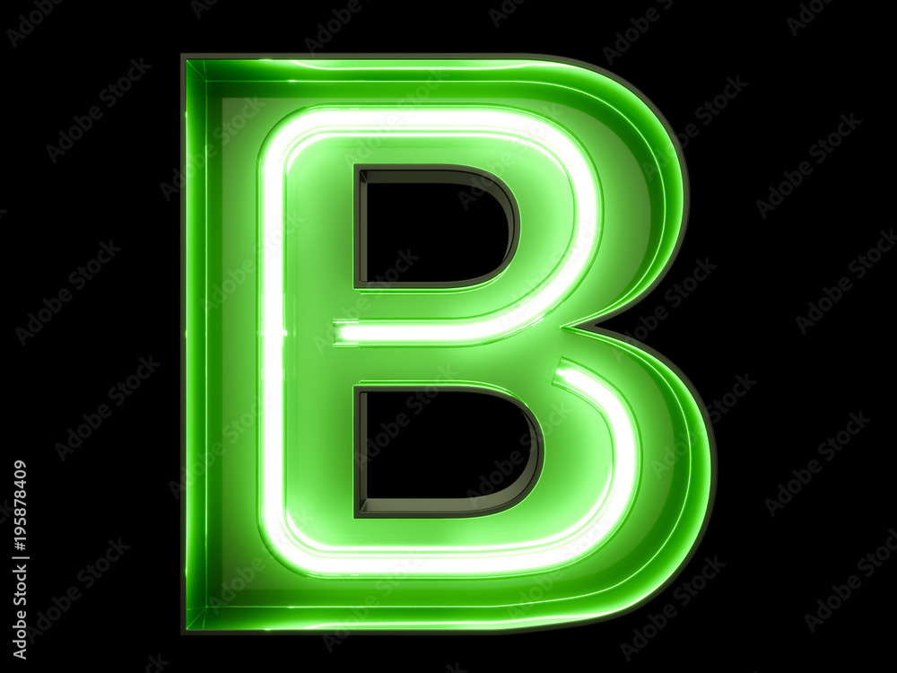 Neon green light alphabet character B font Stock Photo | Adobe Stock