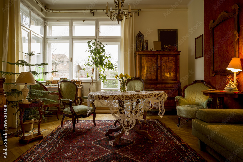 Old-fashioned sitting room with antique furniture Stock Photo | Adobe Stock