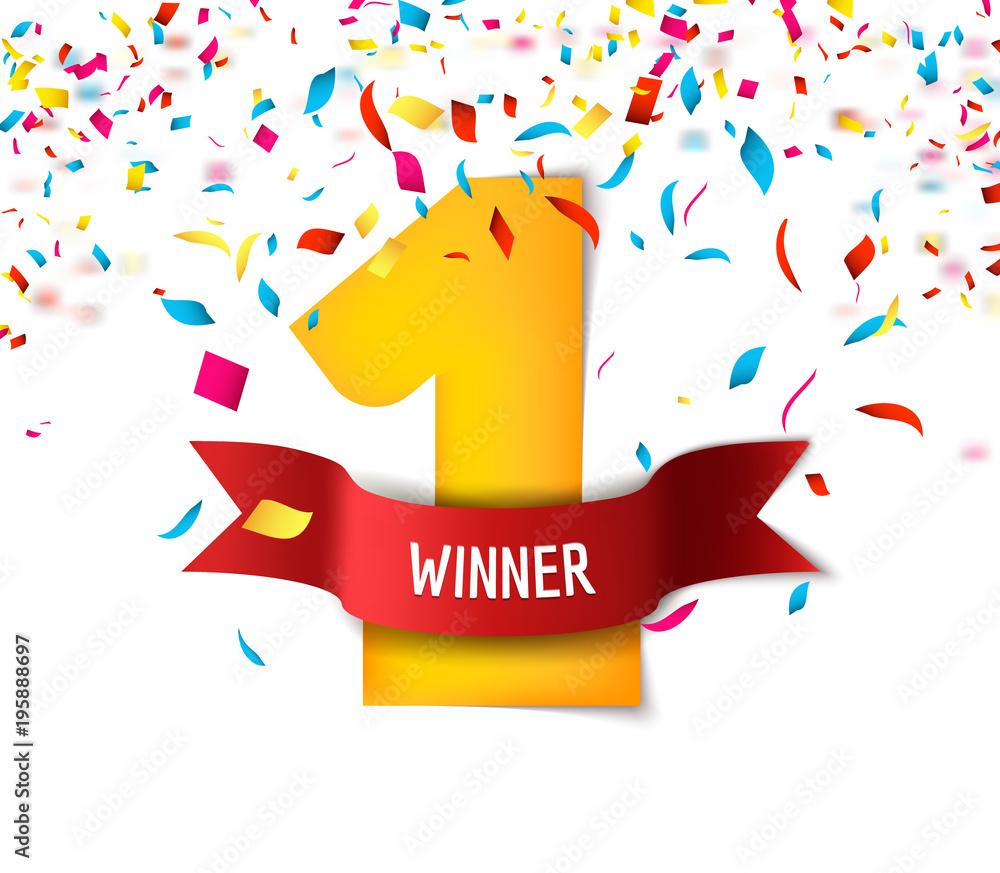 Winner, number one confetti background. Prize award triphy symbol ...