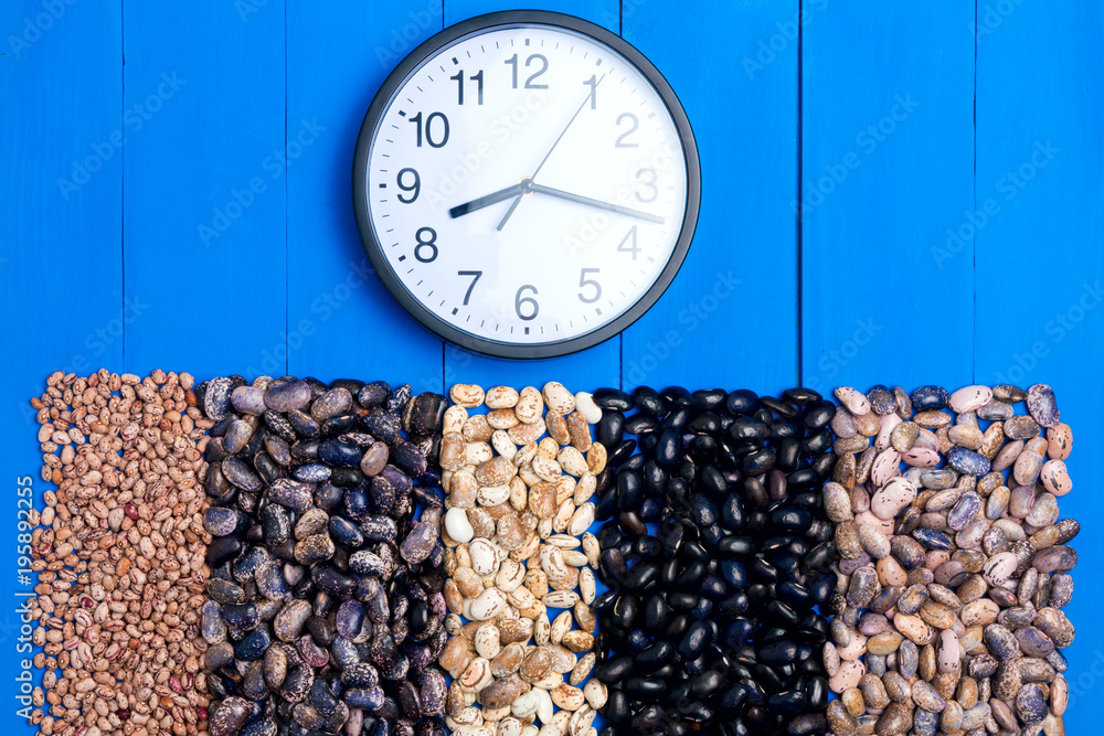 Big Five types of bean grain, bean pod, a lot of beans texture pattern ...