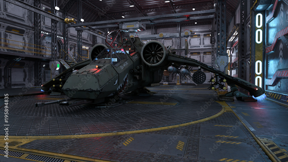 Science Fiction Space Craft Hanger 3D Rendering Stock Illustration ...