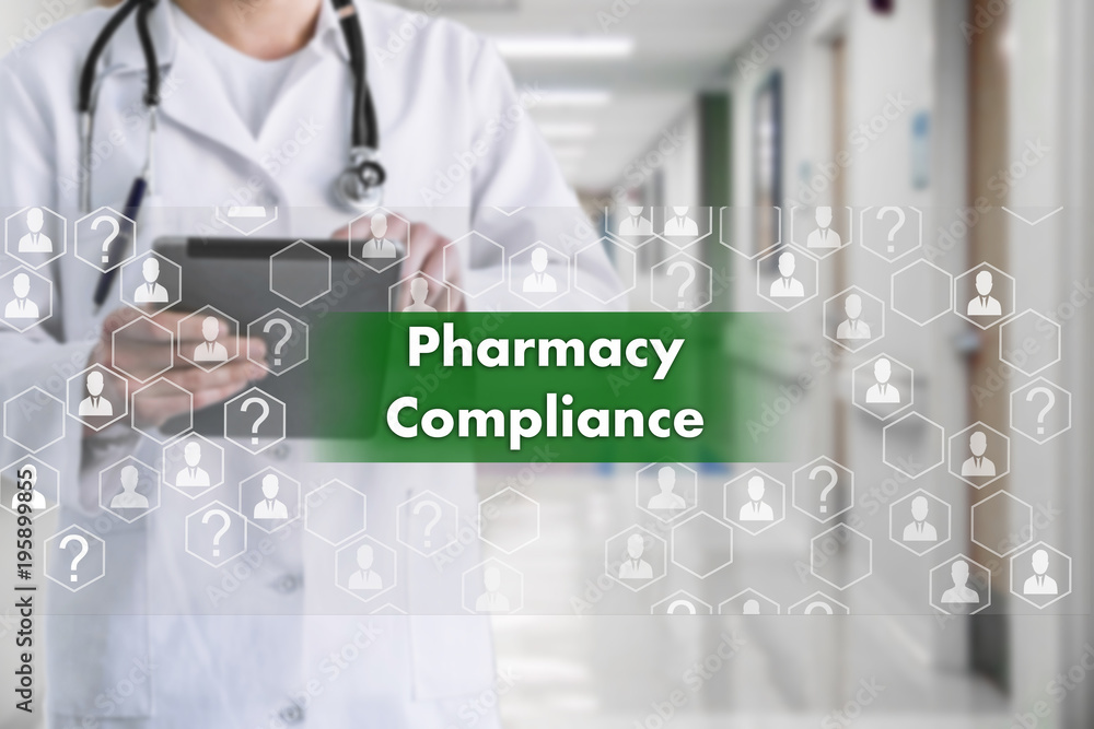 Pharmacy compliance on the touch screen with icons on the medicine ...