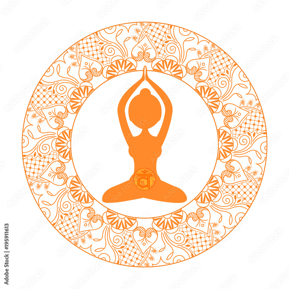 Mandala with a human silhouette in the center of the circle and the ...