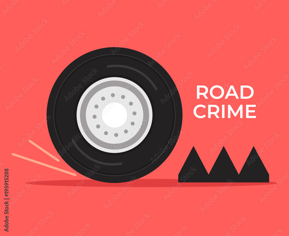 Stop crime car with spike strip. Road crime concept. Vector flat ...