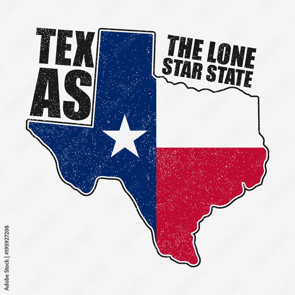 Texas typography graphics for t-shirt with flag and map of state ...