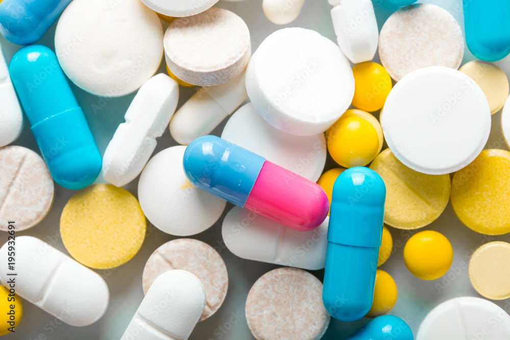 Pharmacy theme, medicine tablets. Stock Photo | Adobe Stock