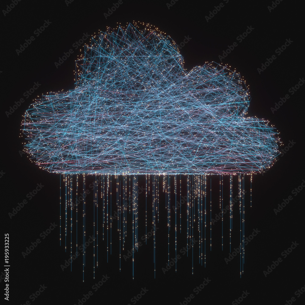 Cloud computing data rain. 3D illustration. Image concept of cloud ...