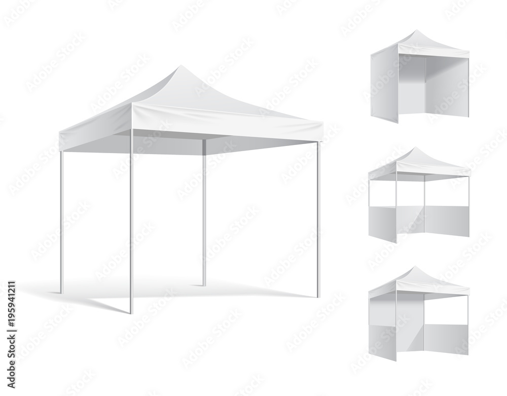 Vector pop up white realistic tent for outdoor event. Illustration ...