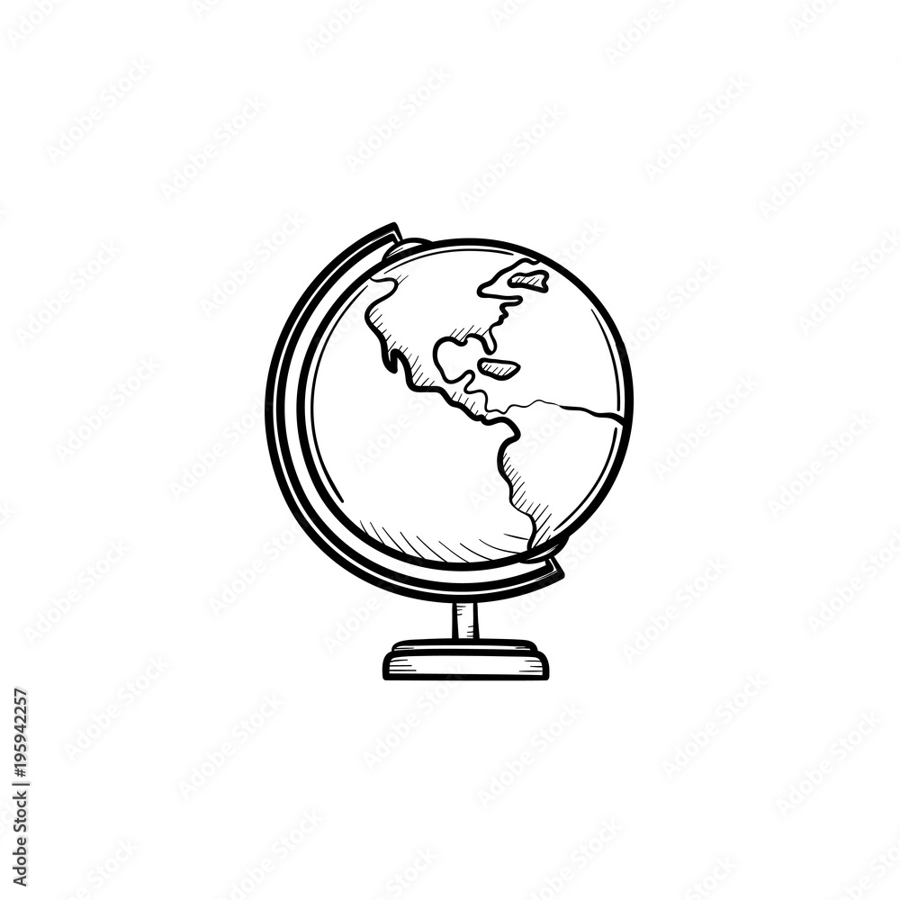World globe hand drawn outline doodle icon. School world globe vector ...