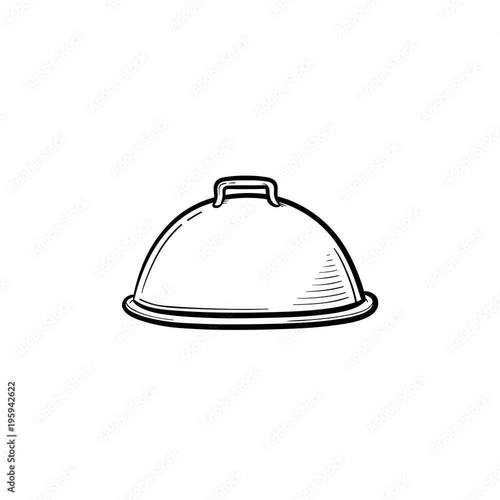 Cloche with platter for serve hand drawn outline doodle icon. Covered ...