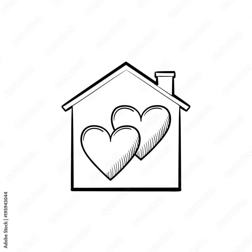 Sweet home hand drawn outline doodle icon. Love house with roof and ...
