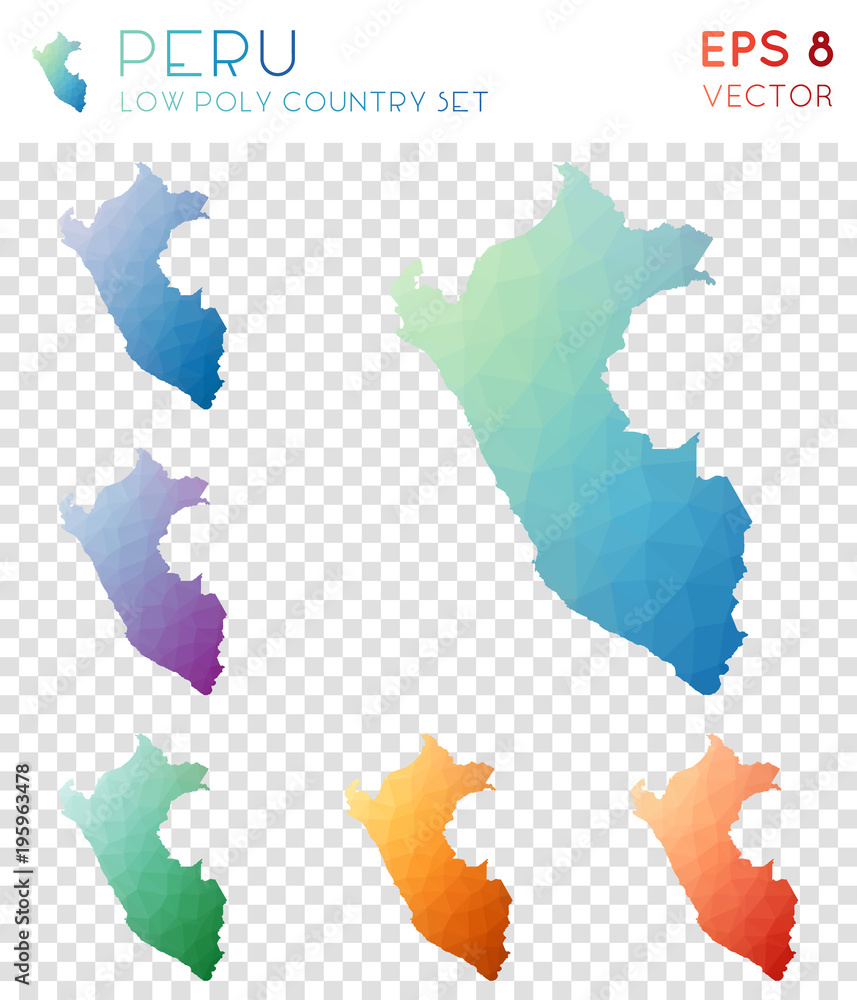 Peru geometric polygonal maps, mosaic style country collection. Actual ...