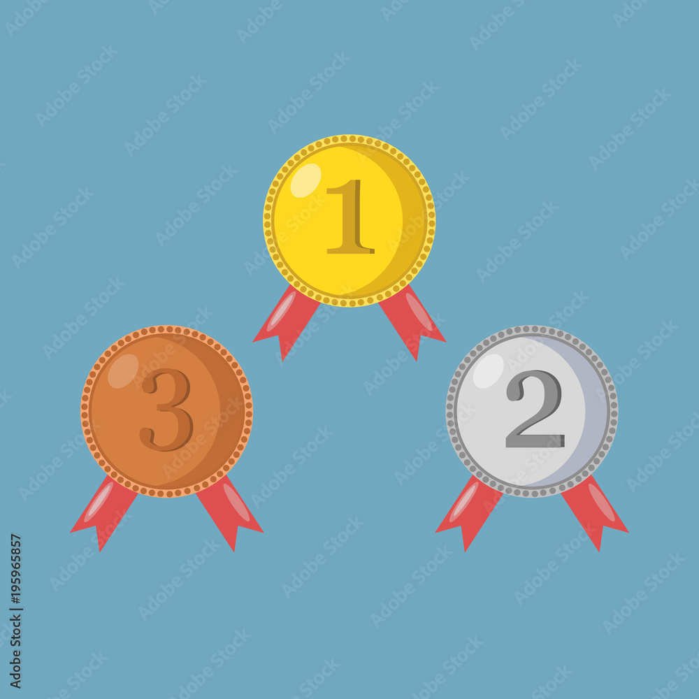 Set of medal for 1st, 2nd, 3rd place. Golden, silver, bronze trophy ...