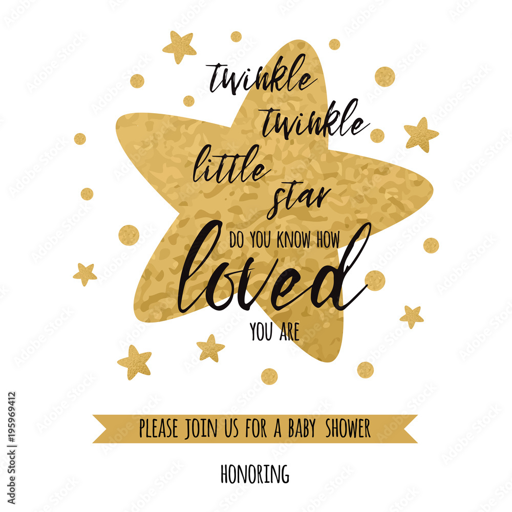 Twinkle twinkle little star text with golden oranment and gold star for ...