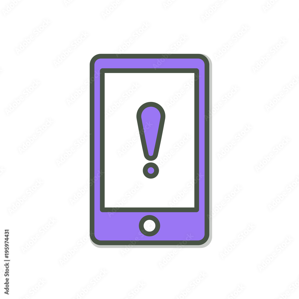 Cell Phone icon with exclamation mark. Cell Phone icon and alert, error ...