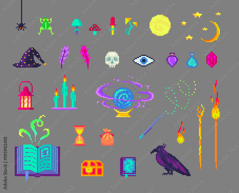 Pixel art magic set. Stock ベクター | Adobe Stock