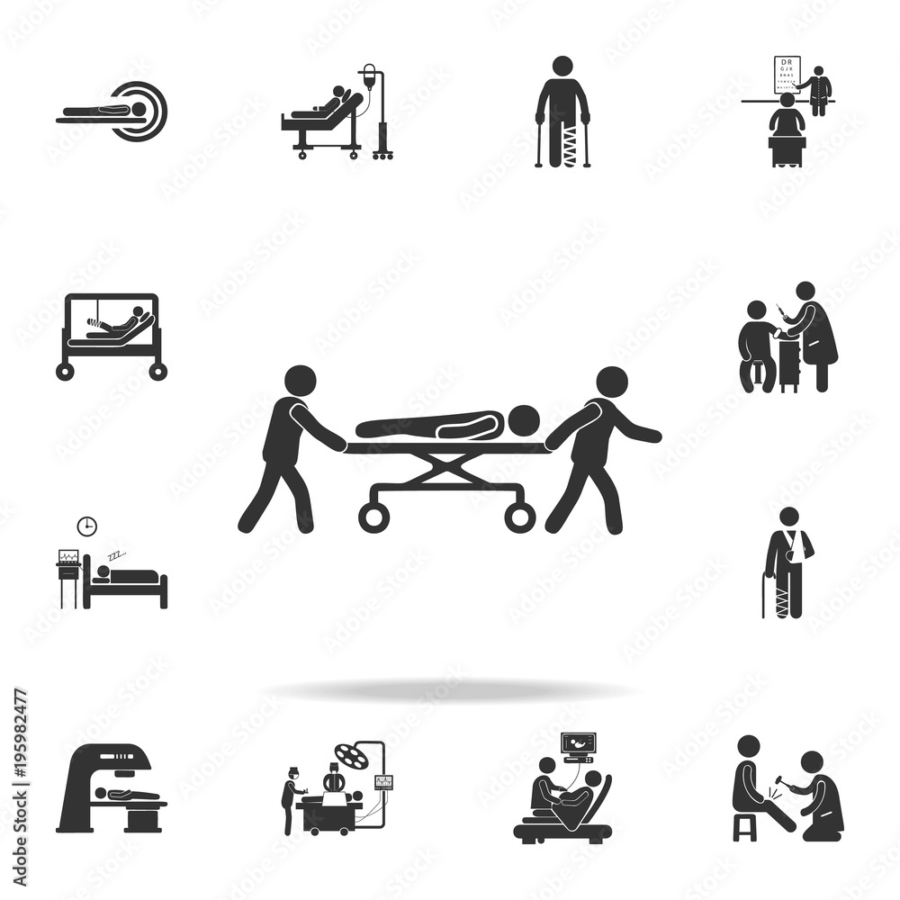 Nurse lead Patient in gurney illustration icon. Detailed set of ...