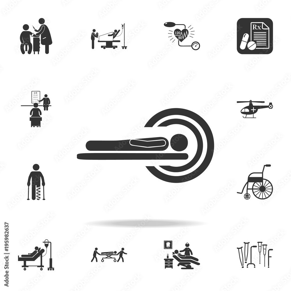 A patient in CT Scan Icon. Detailed set of medicine element ...