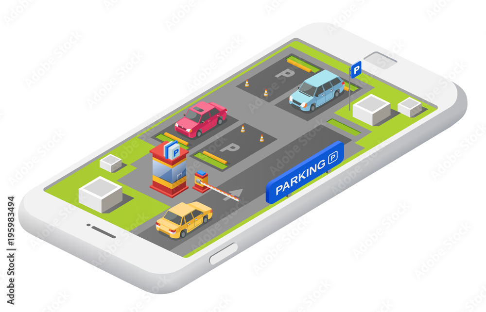 Vector smart parking concept with parking lot with cars vehicle carpark ...