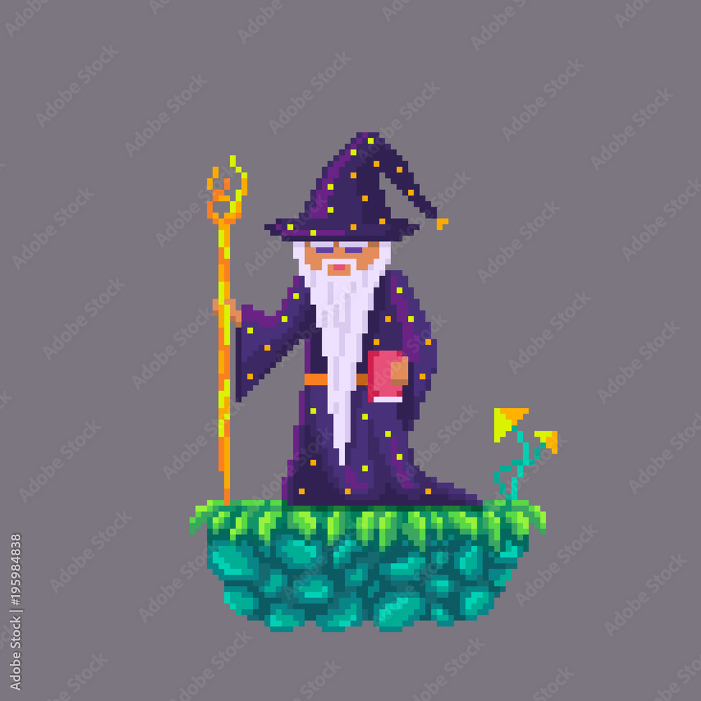 Pixel art old wizard. Stock-Vektorgrafik | Adobe Stock