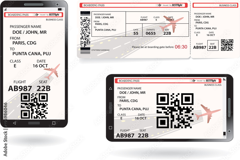 Mobile Phone With Electronic Boarding Pass Airline Ticket And Paper