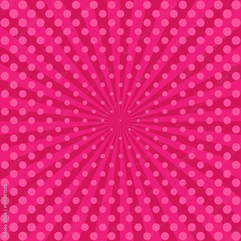 Vintage abstract background. Pink rays with gradient halftone. Comics ...