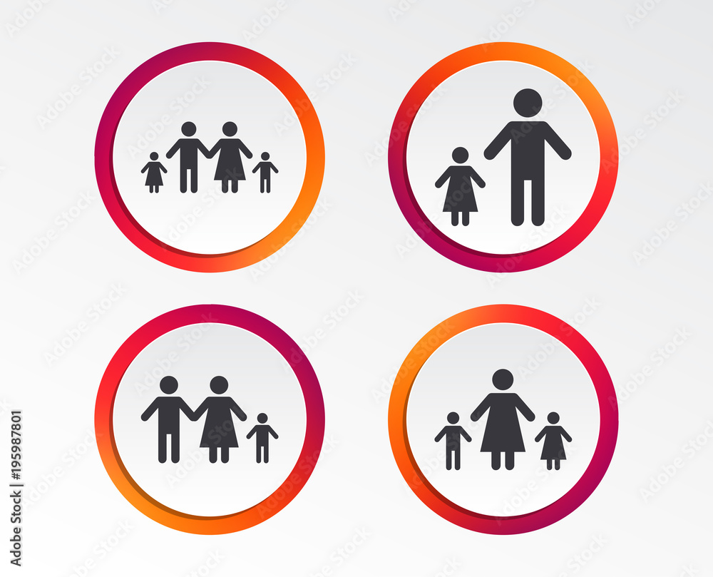 Family with two children icon. Parents and kids symbols. One-parent ...