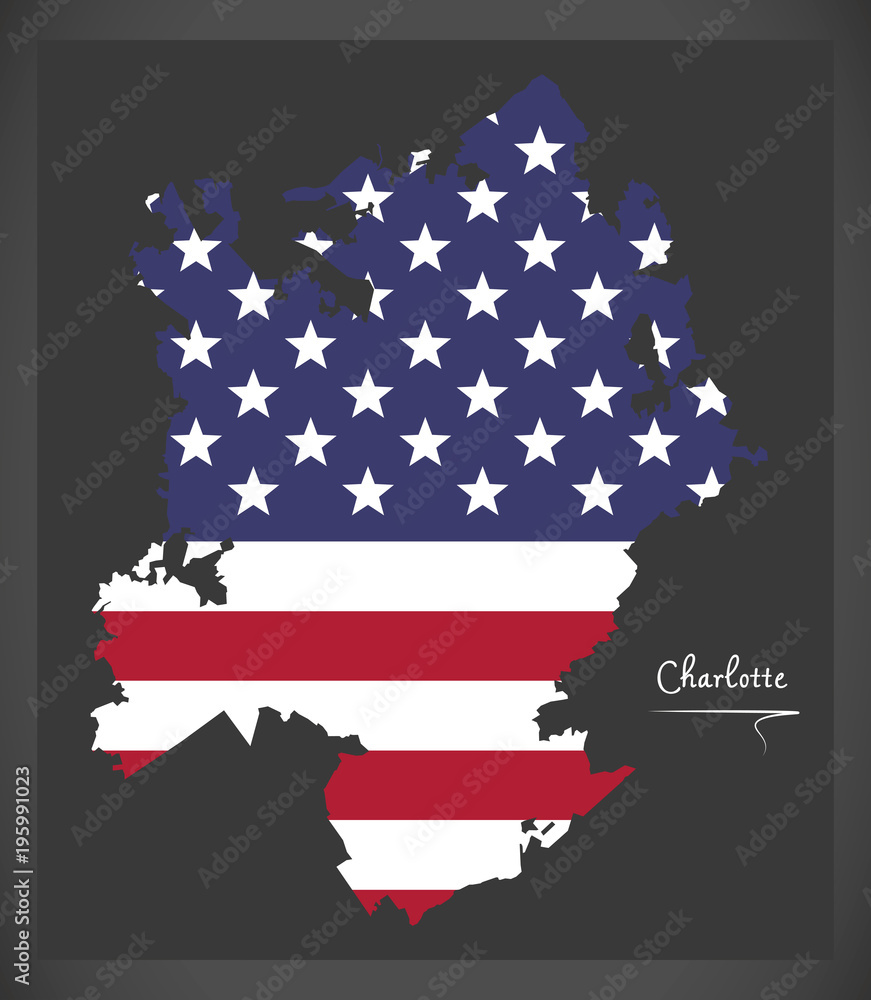 Charlotte North Carolina map with American national flag illustration ...