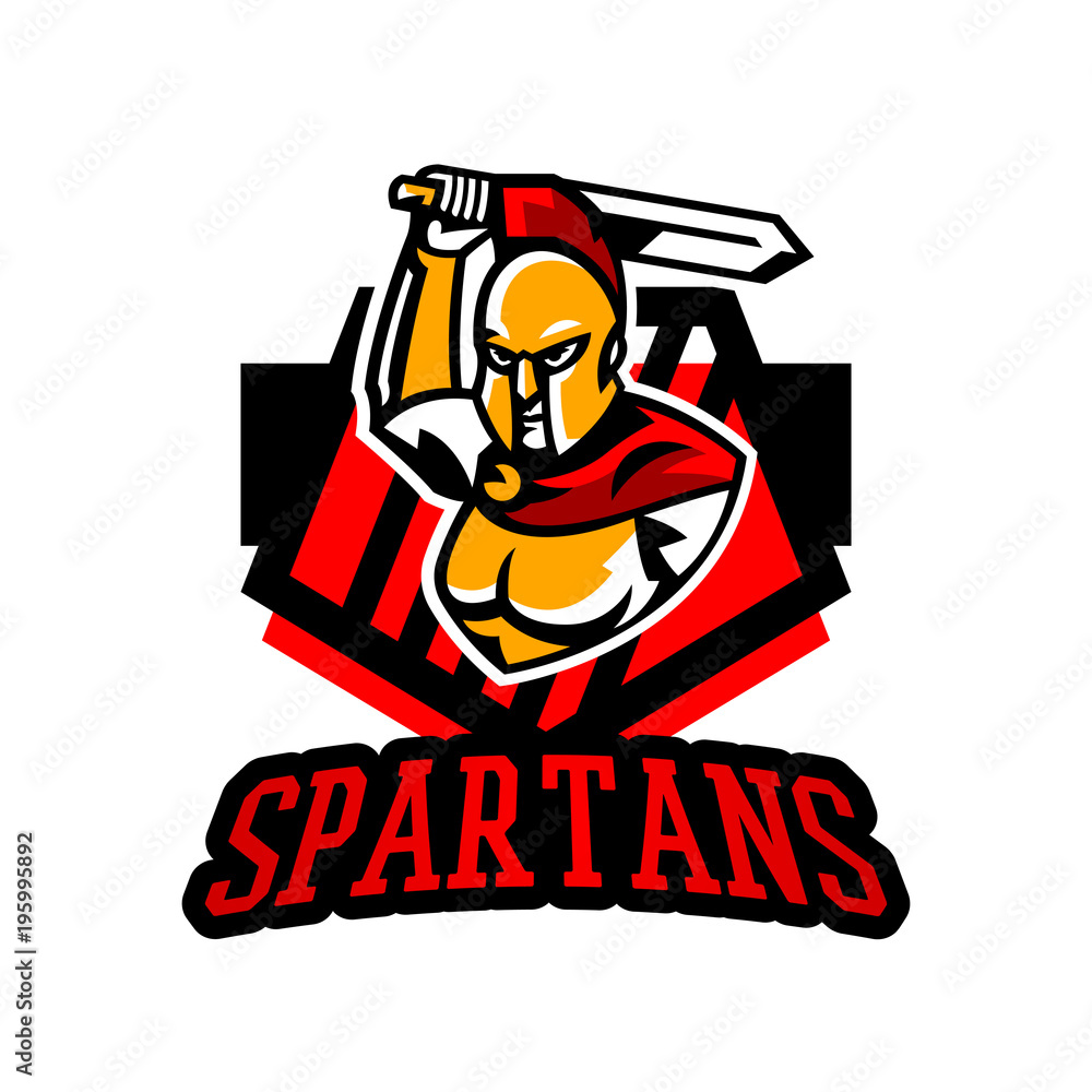 Emblem, logo, badge, Spartan with a sword. Ancient Greek warrior, gold ...