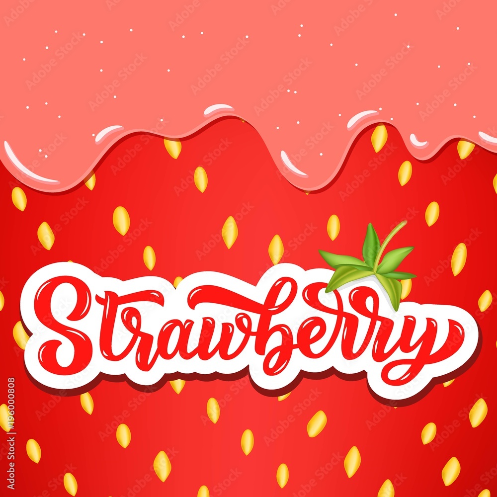 Strawberry hand lettering, custom typography, cartoon letters on red ...