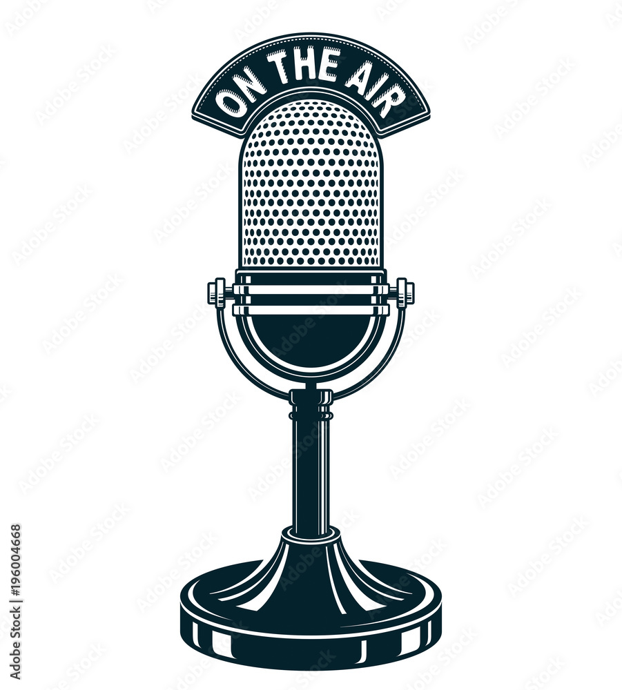 Retro studio microphone vector illustration. Radio broadcasting concept ...