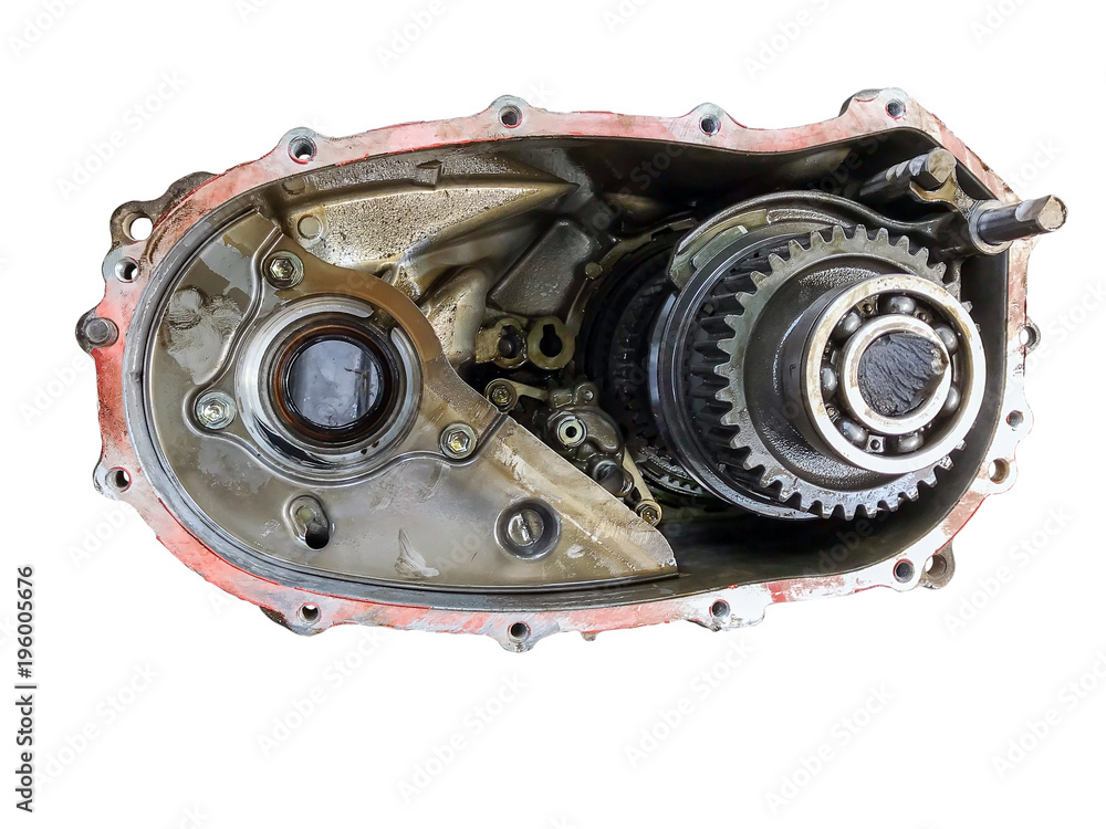 Gearboxes, spare parts of the car's transmission isolated on white ...
