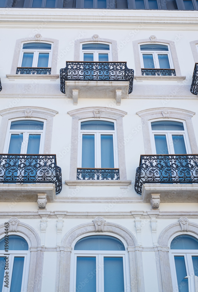 Traditional building windows background, Lisbon, Portugal Stock Photo ...