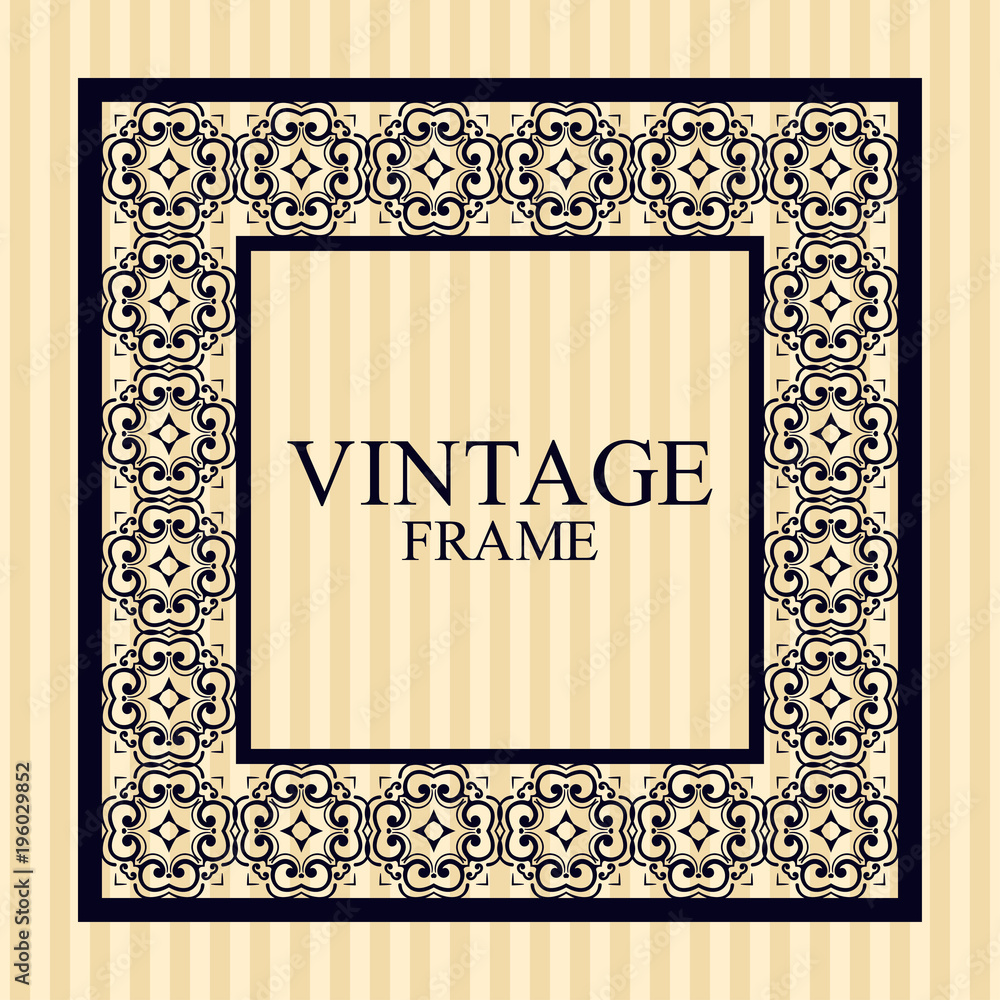 Vintage border frame with retro ornamental pattern. Template for design ...