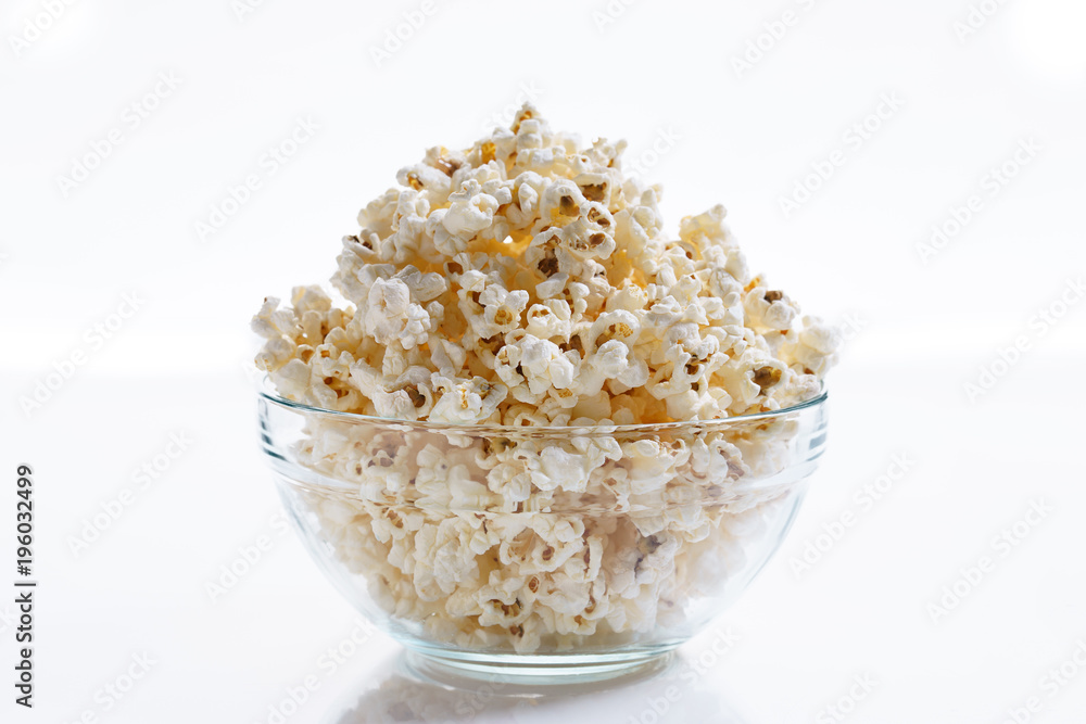 Popcorn in glass bowl. Stock Photo | Adobe Stock
